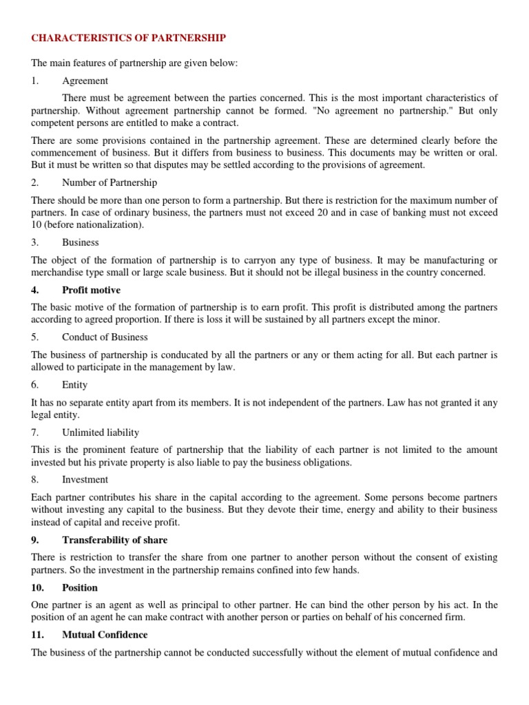 Characteristics of Partnership | Download Free PDF | Partnership ...