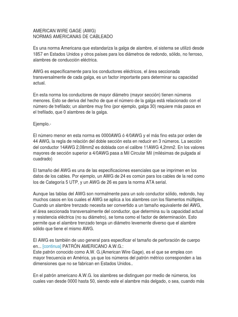 Guía de Calibres de Alambre AWG | PDF | Cable | Bienes manufacturados