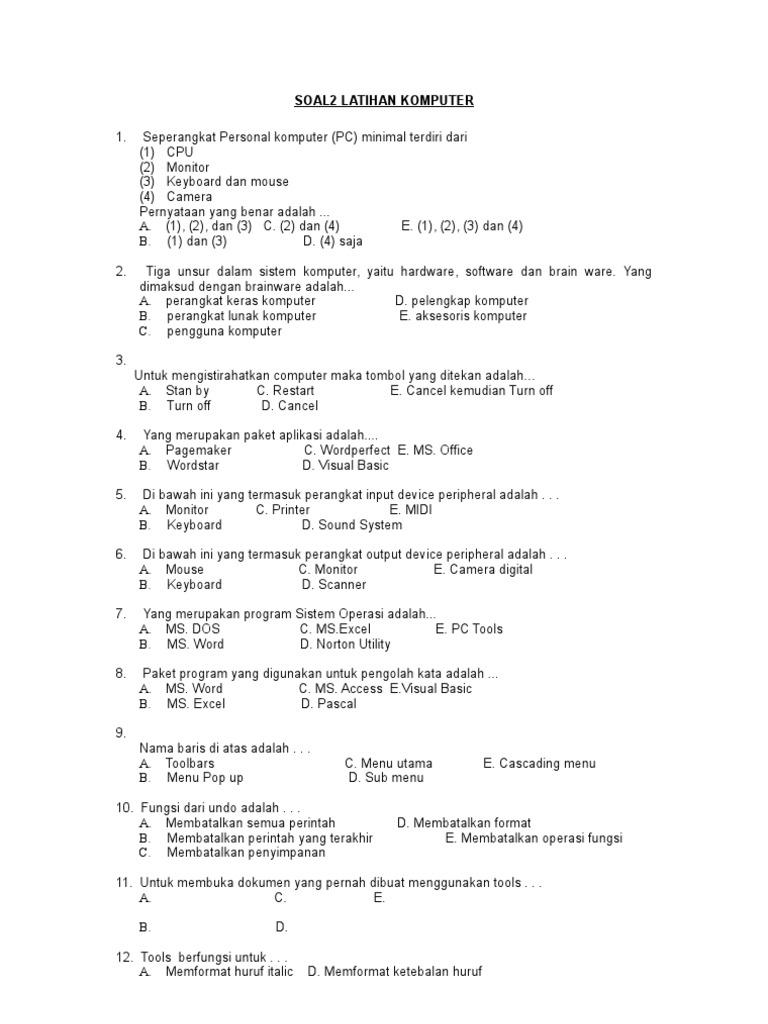 Soal2 Latihan Komputer | PDF | Komputer