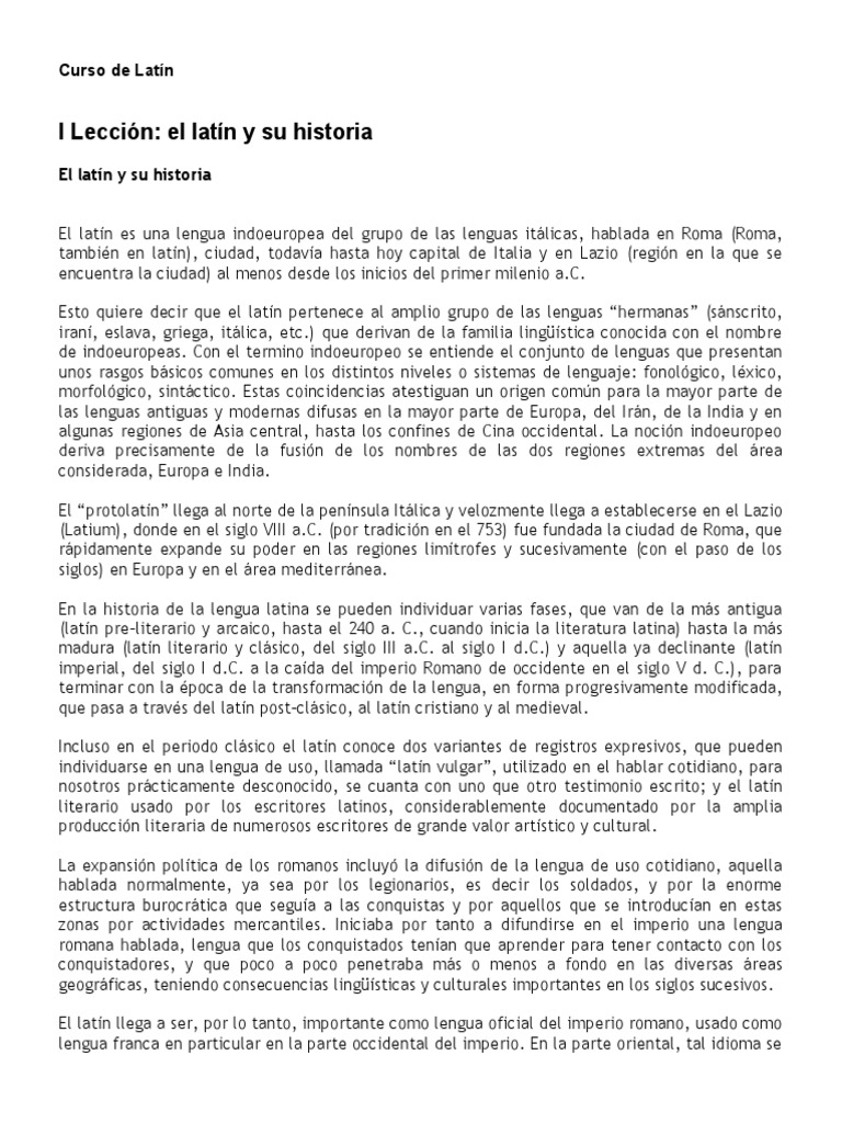 Historia del Latín: Origen y Evolución | PDF | latín | Vocal