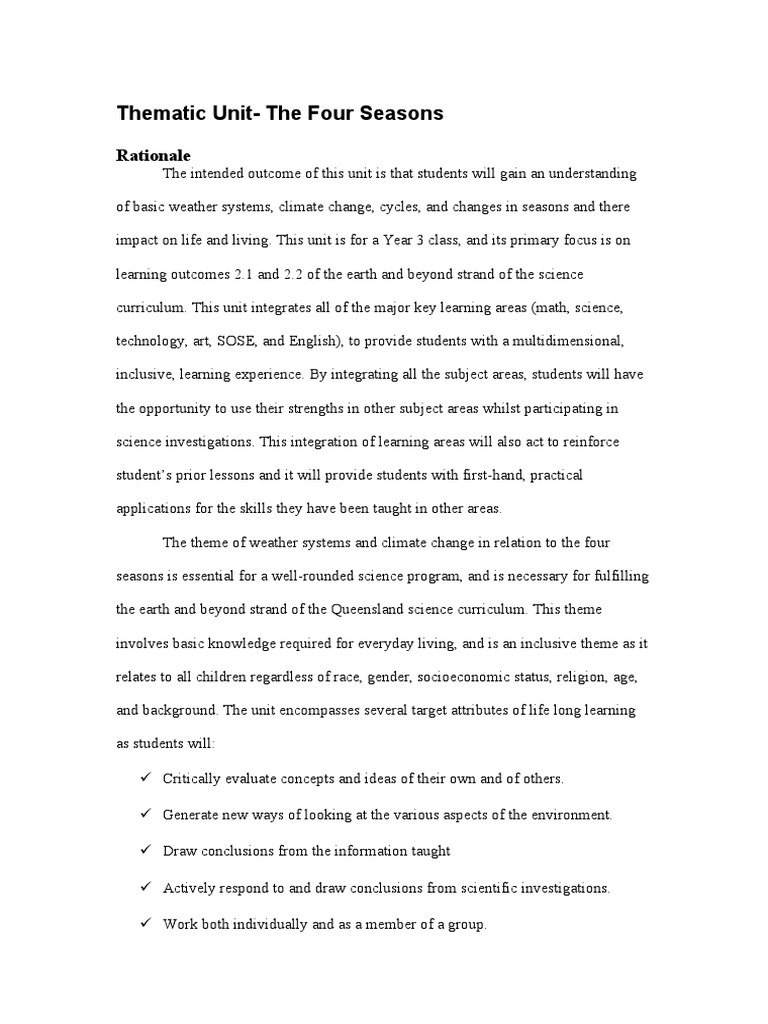 Four Seasons Thematic Unit for Year 3 | PDF | Weather | Learning Styles