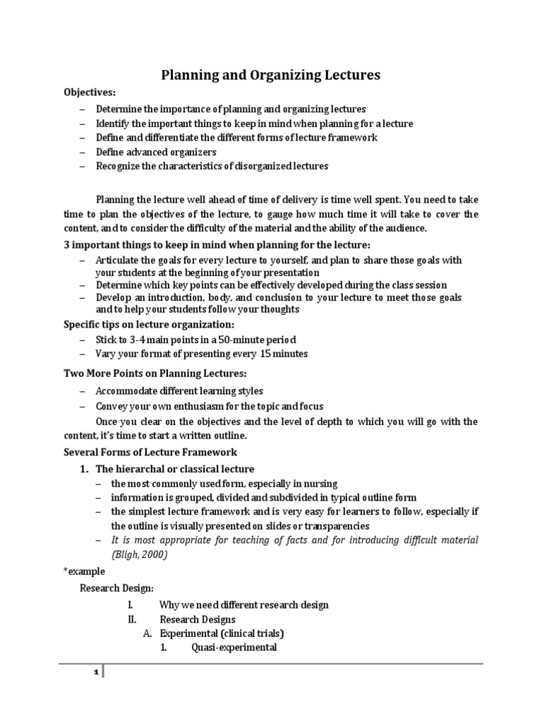 Planning and Organizing Lectures | PDF | Lecture | Hypothesis