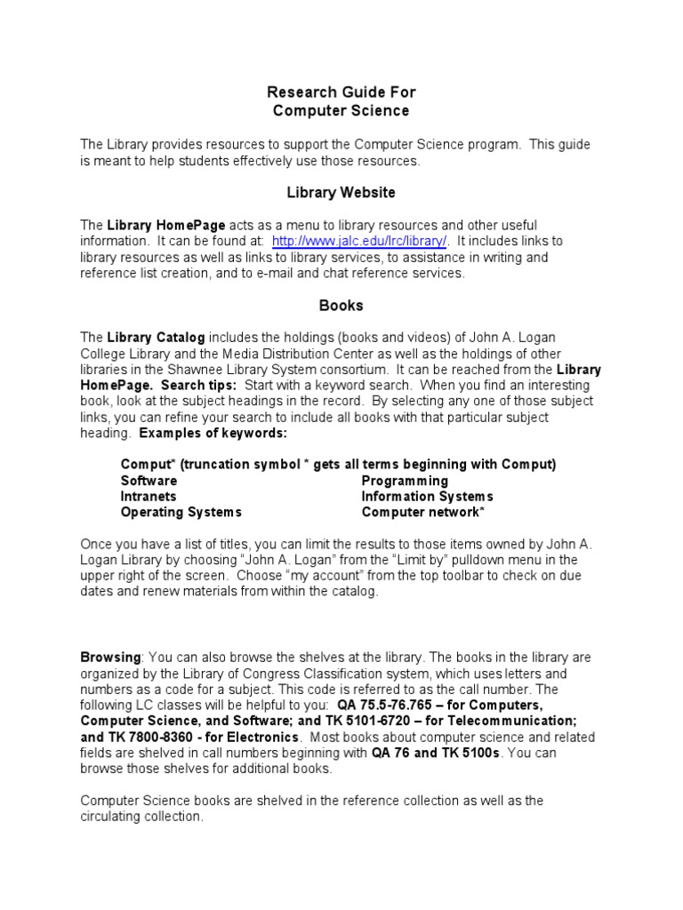 Research Guide For Computer Science: Library Website | PDF | Libraries ...