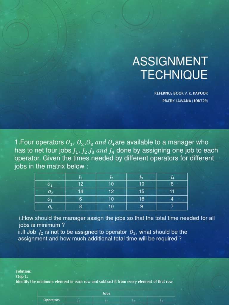 Assignment Technique | PDF | Matrix (Mathematics) | Applied Mathematics