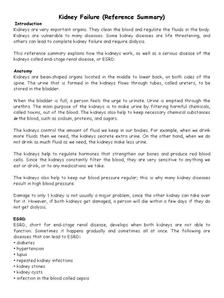 Kidney Failure (Reference Summary) : Anatomy | Download Free PDF ...