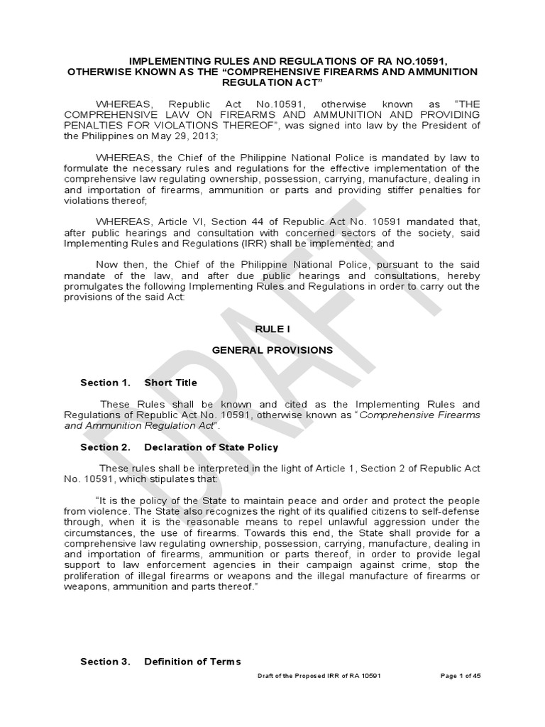 IMPLEMENTING RULES AND REGULATIONS OF RA NO.10591, OTHERWISE KNOWN AS ...