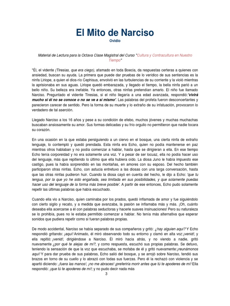 Mito de Narciso Ovidio | PDF