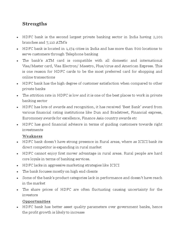 Swot Analysis of HDFC | PDF | Banks | Economic Institutions