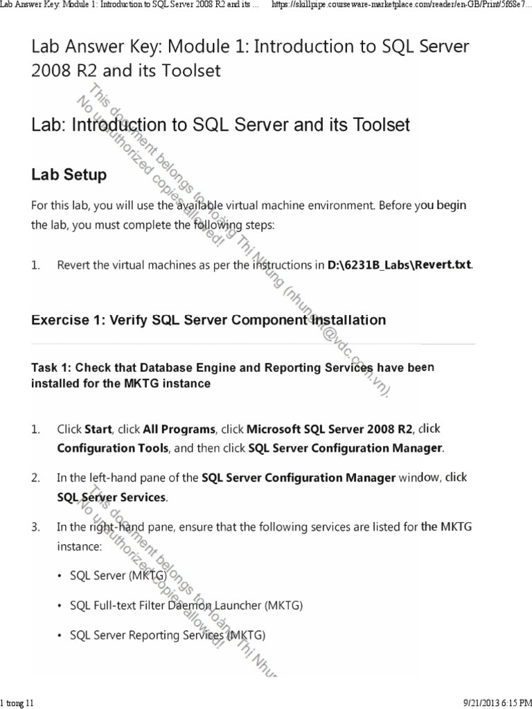 Lab Answer Key - Module 1 - Introduction To SQL Server 2008 R2 and Its ...