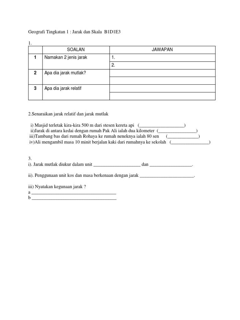 Jarak dan Skala Geografi Tingkatan 1 | PDF