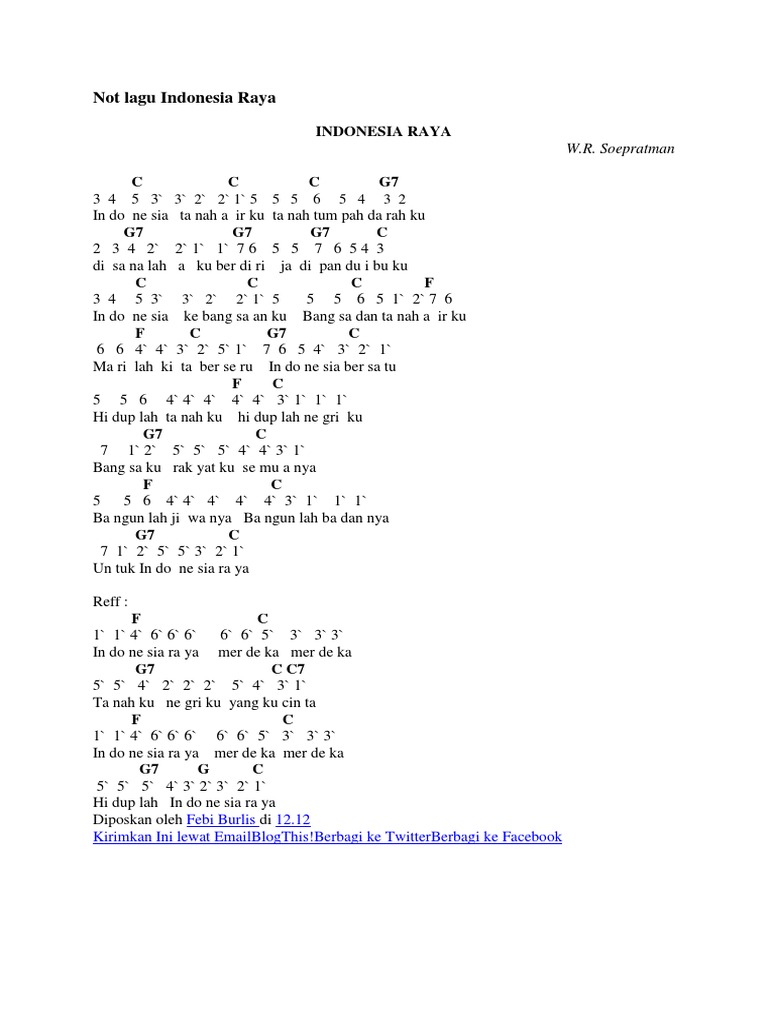 Not Lagu Indonesia Raya | PDF | Olahraga & Rekreasi