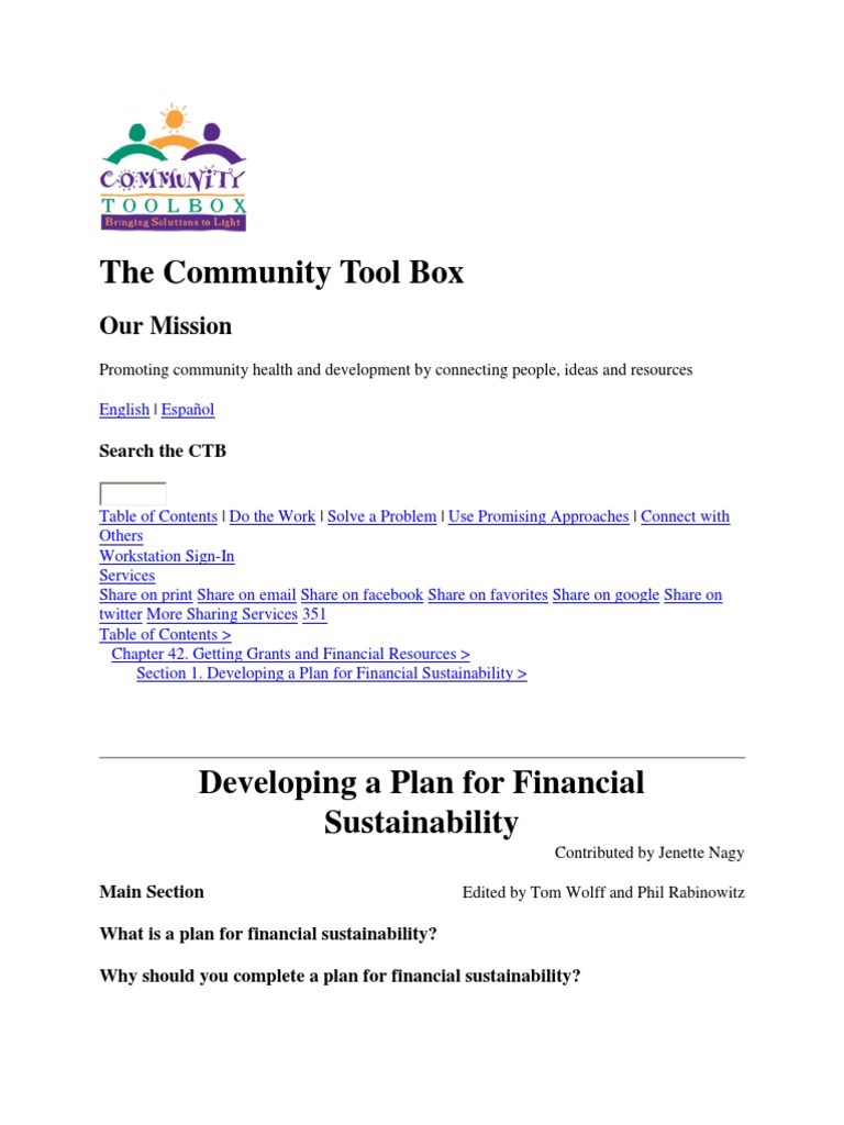 The Community Tool Box: Our Mission | PDF | Fundraising | Sustainability