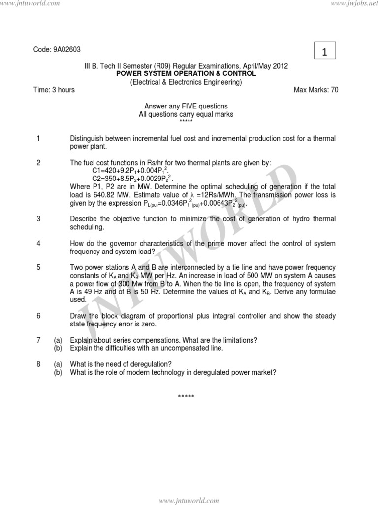 Power System Operation Control Pdf Electric Power System Power