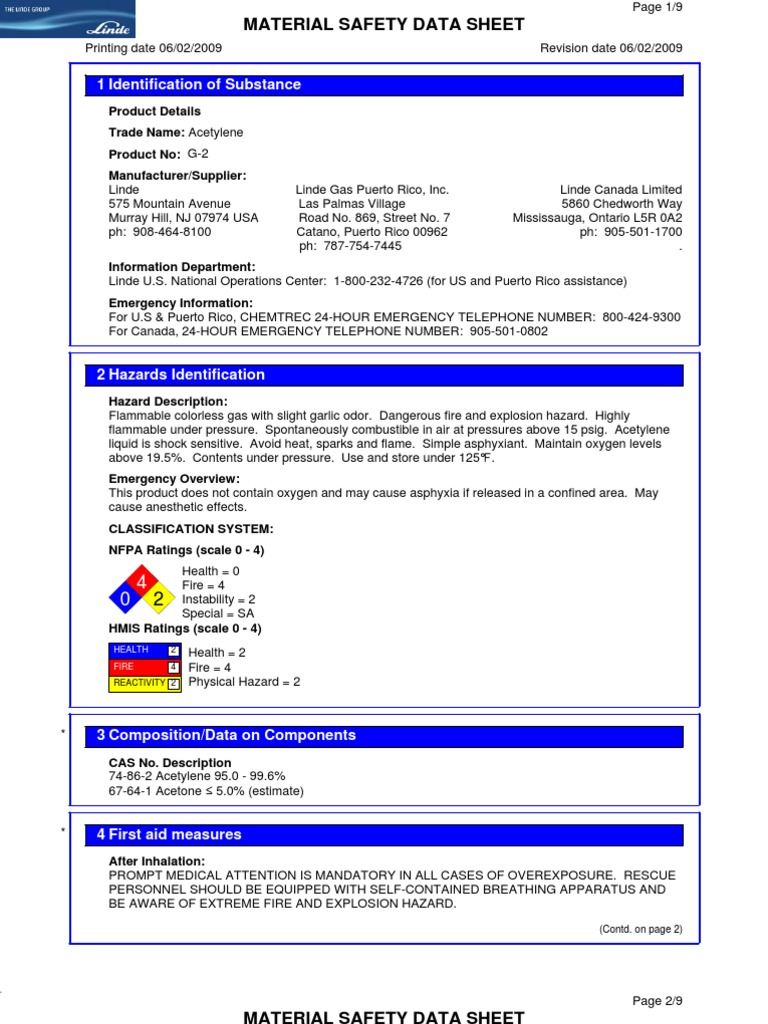 Acetylene Msds | PDF | Dangerous Goods | Fires