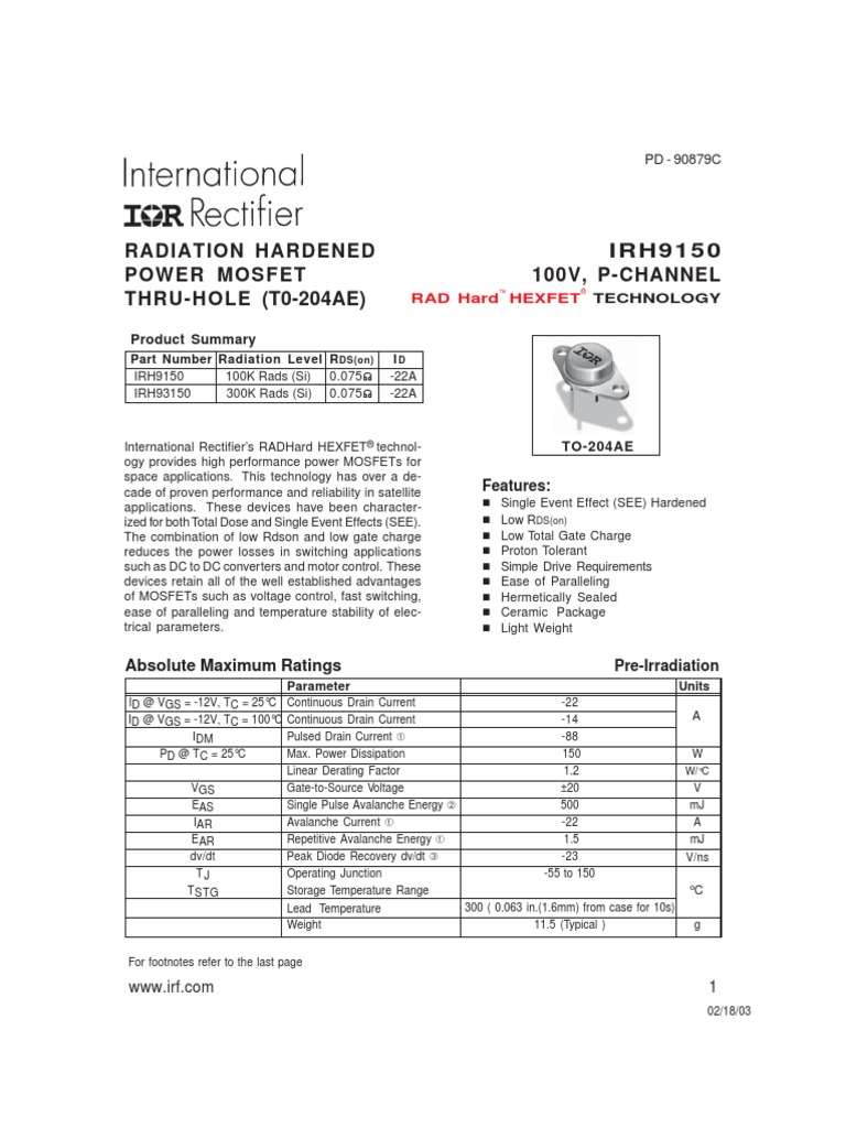 Irh 9150 | Field Effect Transistor | Mosfet