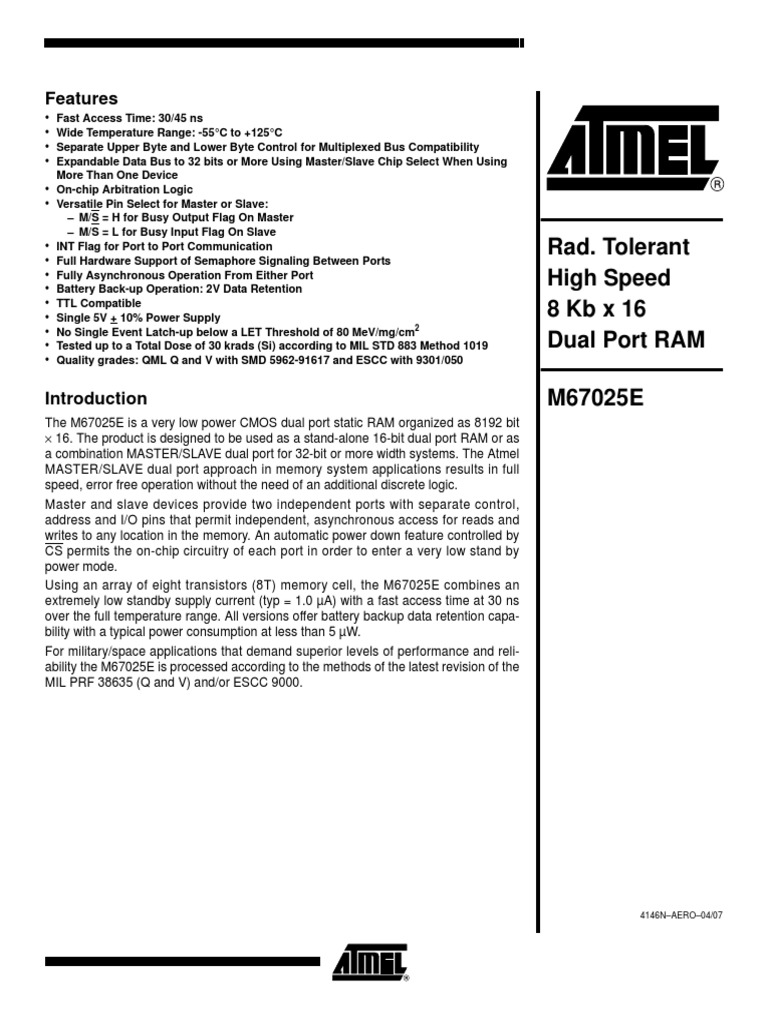 M67025e Atmel Ram | PDF | Random Access Memory | Central Processing Unit