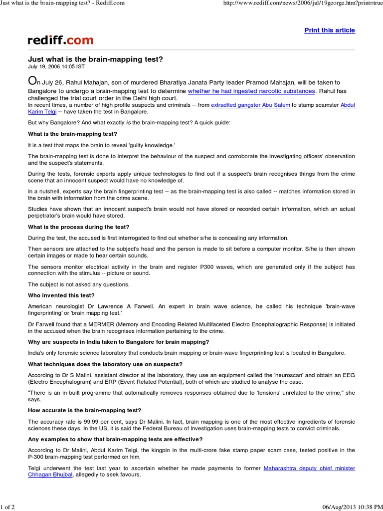 Brain Mapping Test | PDF