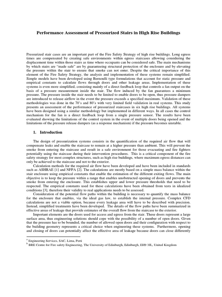 Performance of Pressurized Stair Systems | PDF | Control System | Stairs