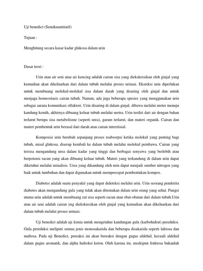 Uji Benedict untuk Deteksi Glukosa Urin | PDF