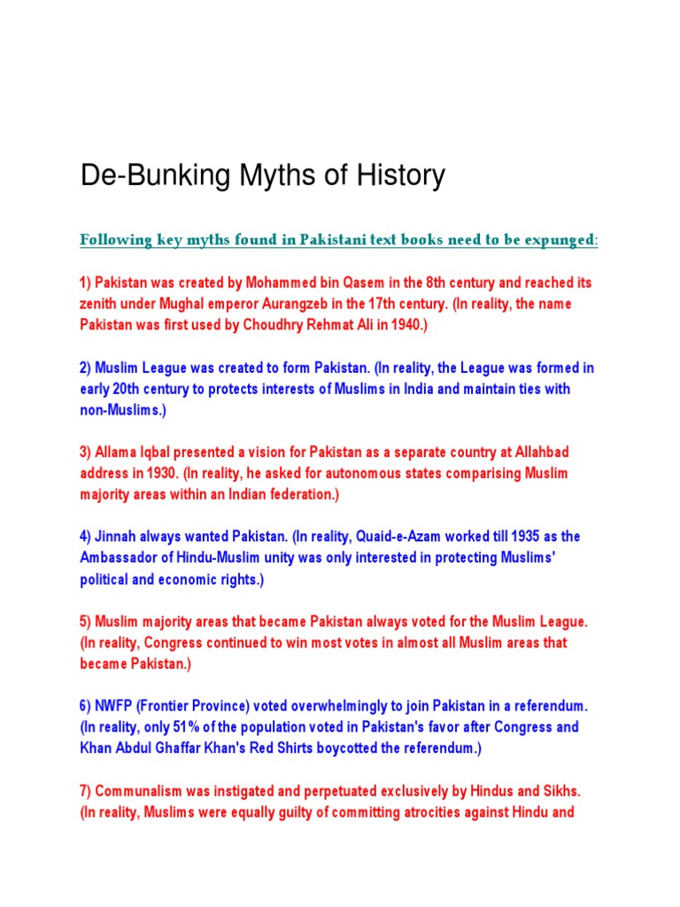 De-Bunking Myths of History: Following Key Myths Found in Pakistani ...