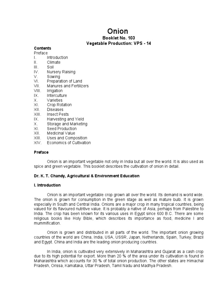 Onion: Booklet No. 103 Vegetable Production: VPS - 14 | PDF | Onion ...