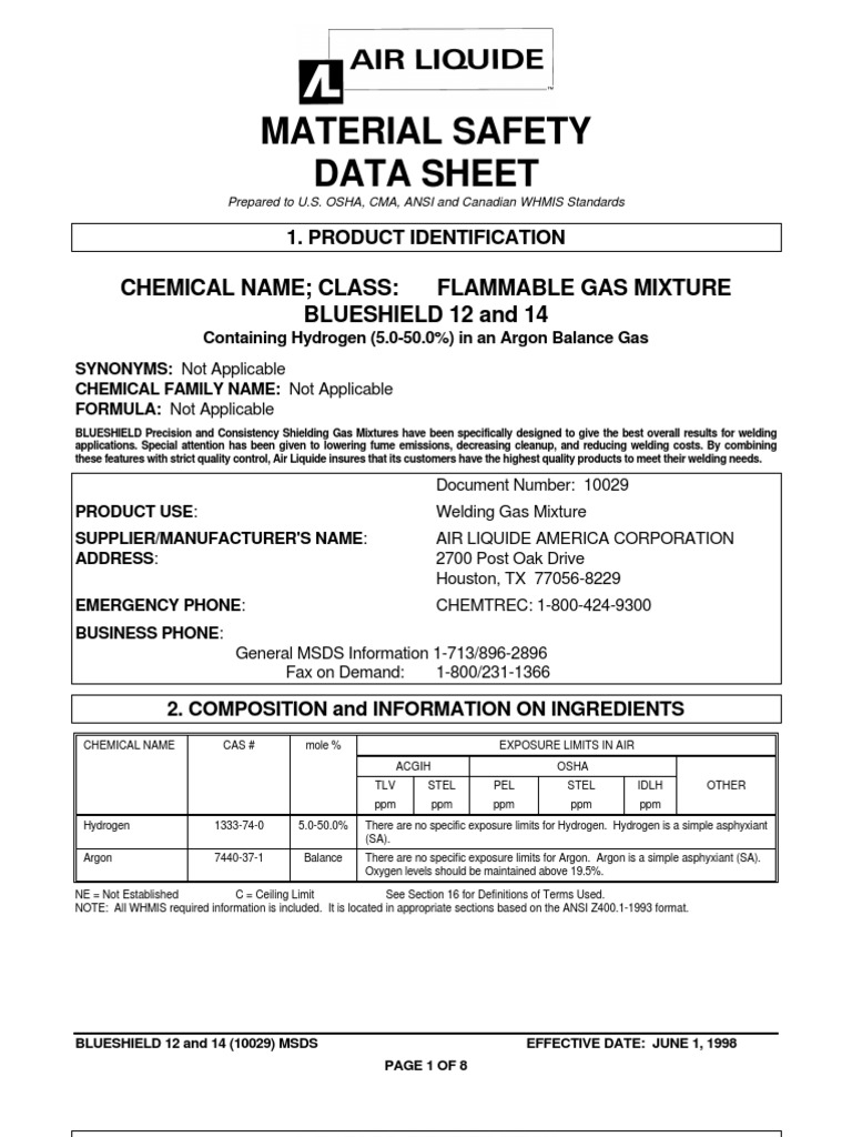 Blue Shield 12 & 14 Msds | PDF | Dangerous Goods | Oxygen