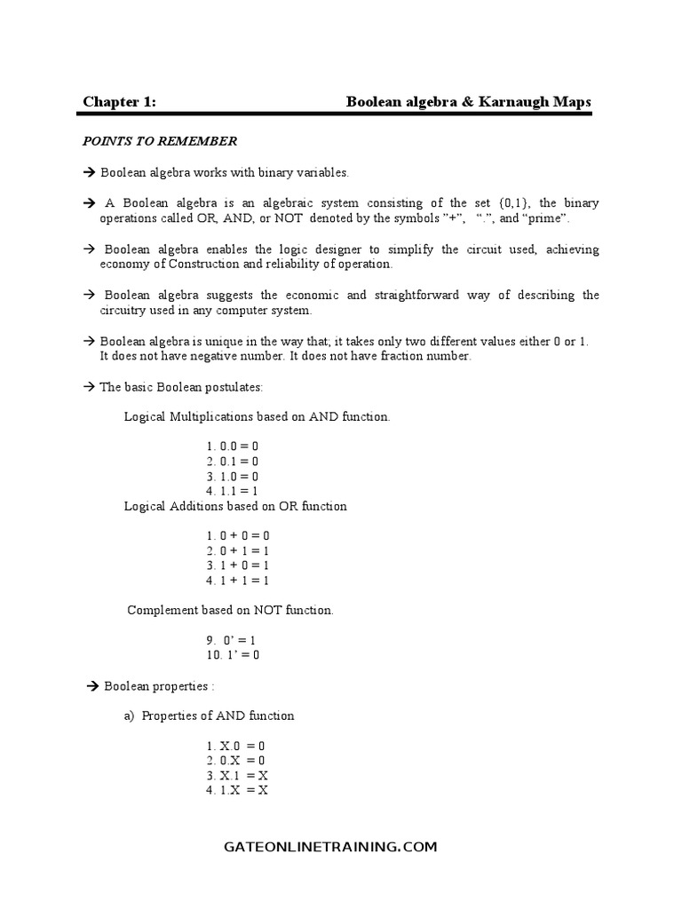 Boolean Algebra & Karnaugh Maps: Points To Remember | PDF | Boolean ...