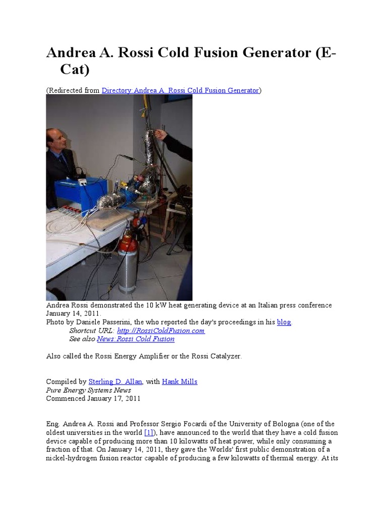 Directory:Andrea A. Rossi Cold Fusion Generator | PDF | Fusion Power ...