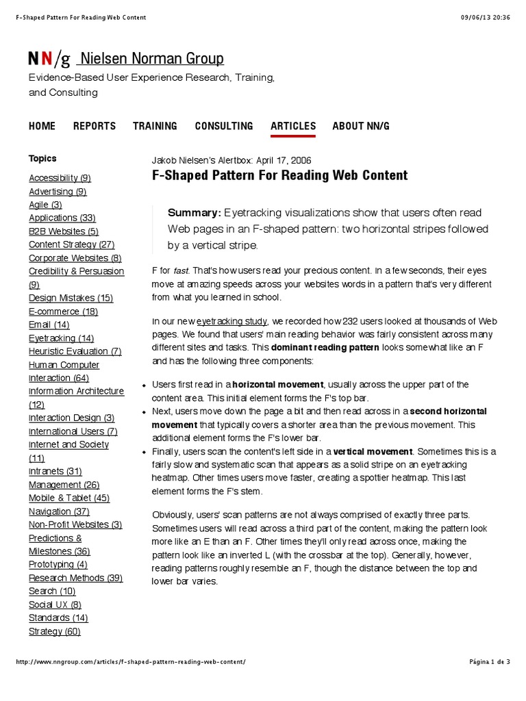 F-Shaped Pattern For Reading Web Content | PDF | Websites | World Wide Web