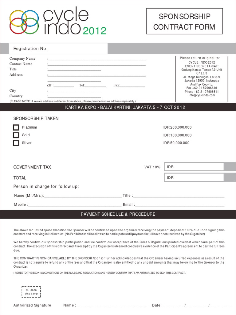Cycleindo Sponsorship FORM PDF | PDF | Sponsor (Commercial) | Insurance