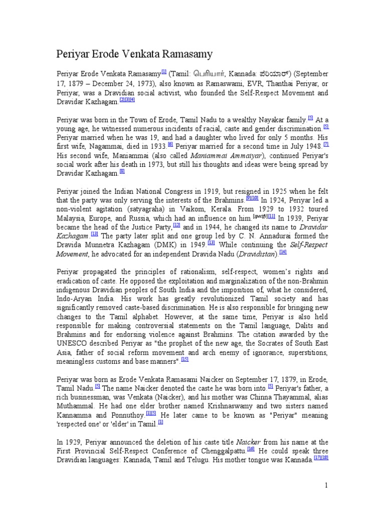 Periyar Erode Venkata Ramasamy: Kazhagam. Movement, He Advocated For An Independent Dravida Nadu ...