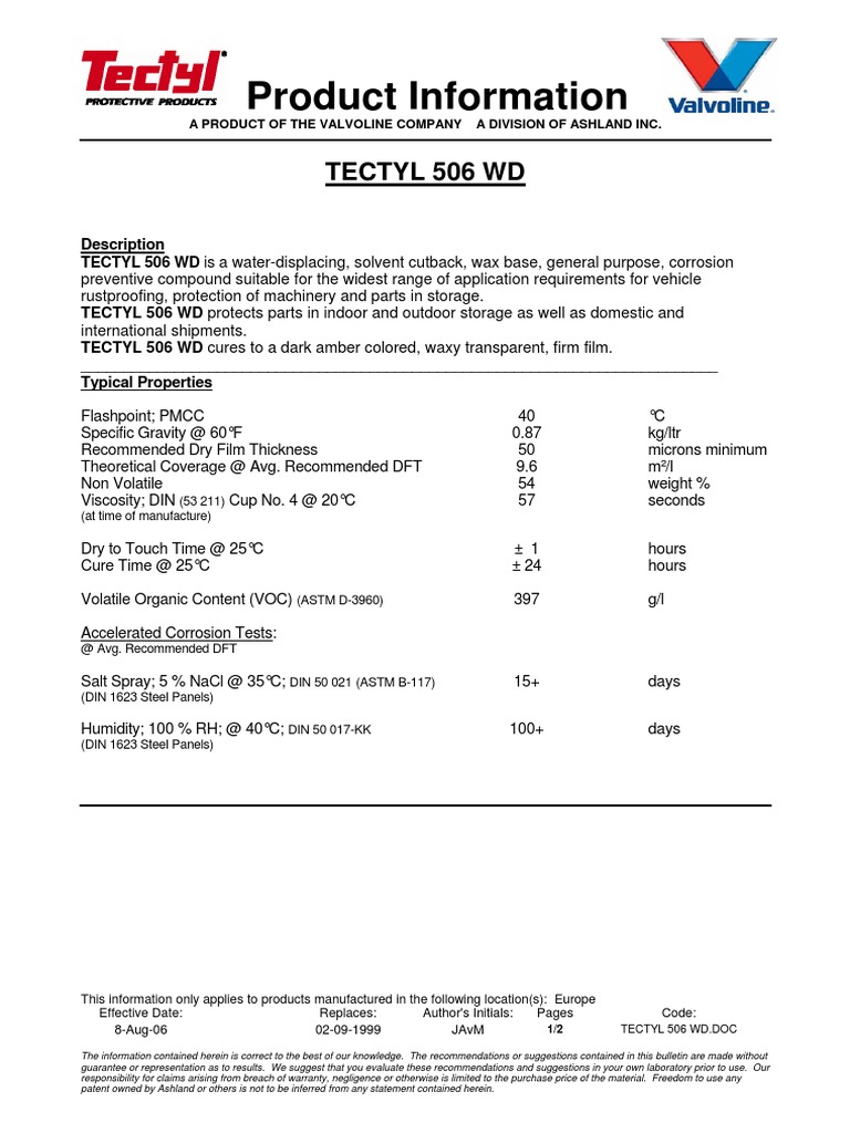 Product Information: Tectyl 506 WD | PDF | Petroleum | Combustion