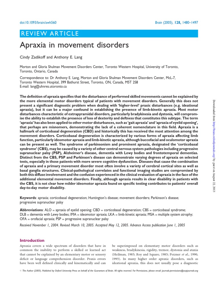 Apraxia in Movement Disorders Explained | PDF | Parietal Lobe | Basal ...