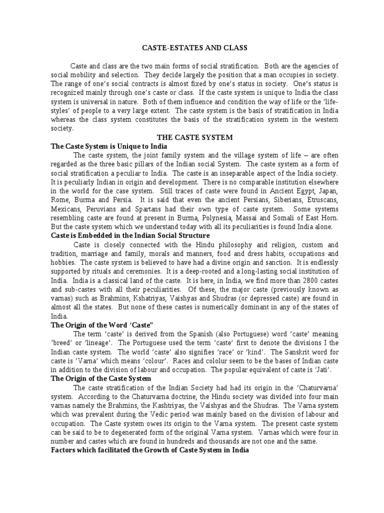 Caste-Estates and Class | PDF | Politics (General) | Religion And Belief