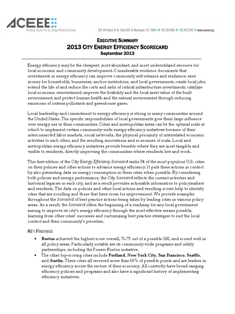 ACEEE City Energy Efficiency | PDF | Efficient Energy Use | Economies