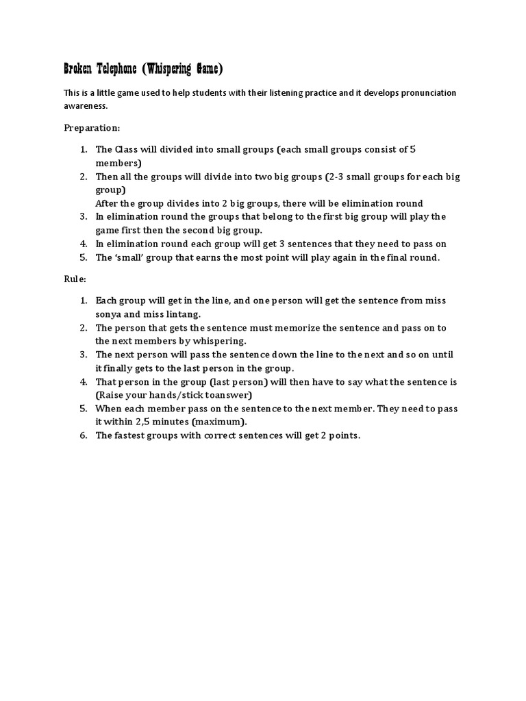 Broken Telephone Game for ESL Listening | PDF | Language Arts & Discipline