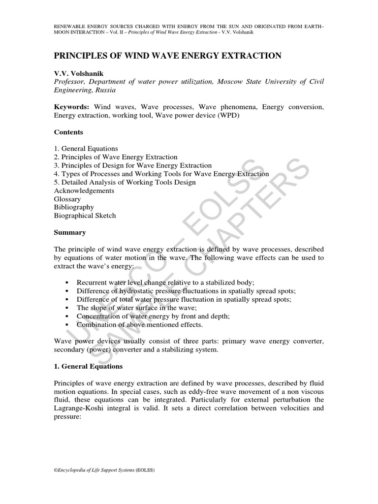 Unesco - Eolss Sample Chapters: Principles of Wind Wave Energy ...