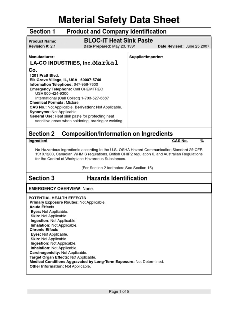 Bloc It Msds | Download Free PDF | Dangerous Goods | Physical Sciences