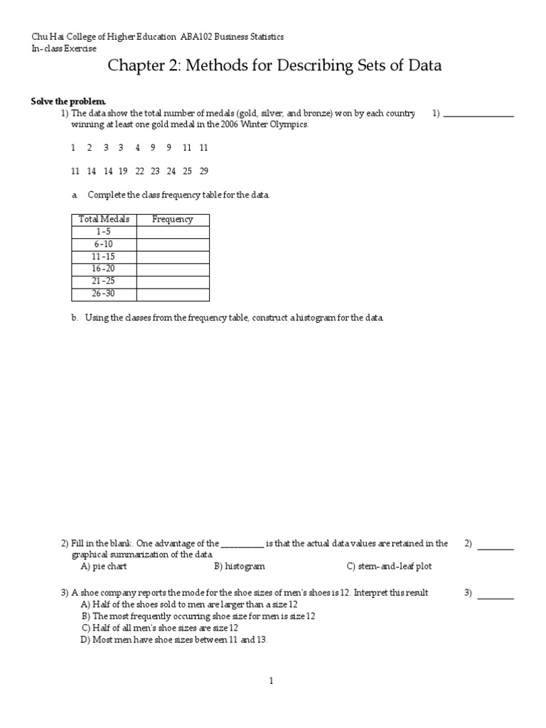 Chapter 2: Methods For Describing Sets of Data: Solve The Problem | PDF ...