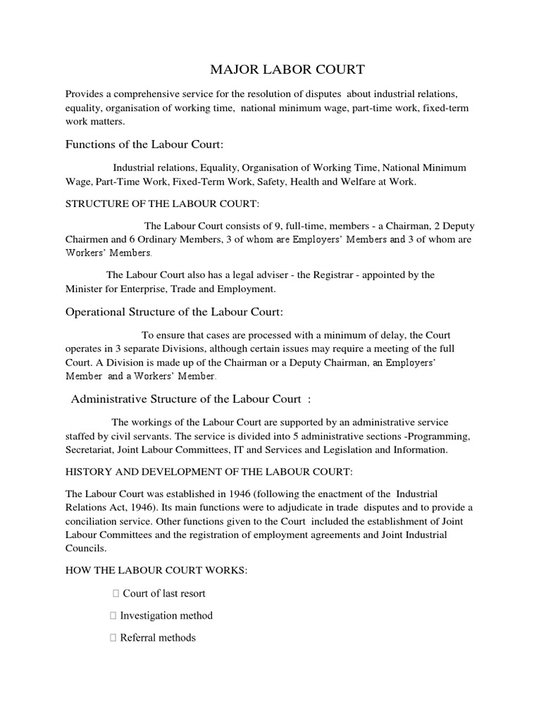 Major Labor Court: Functions of The Labour Court | PDF | Working Time ...