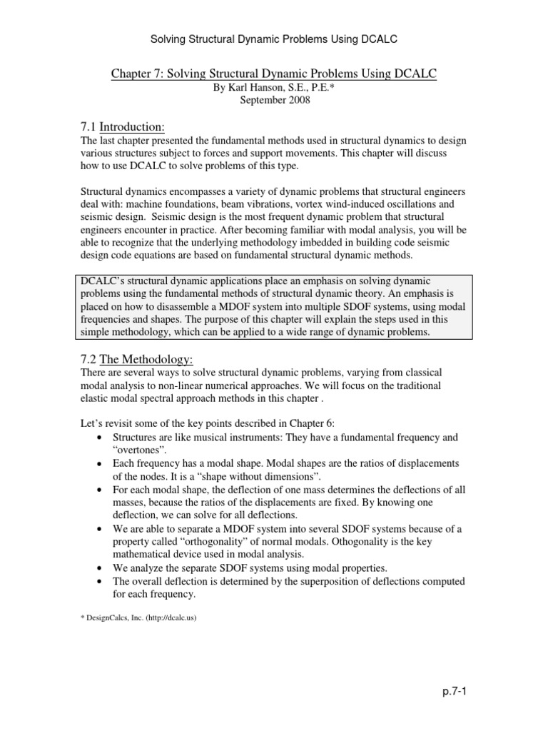 Chapter 7: Solving Structural Dynamic Problems Using Dcalc: Designcalcs ...