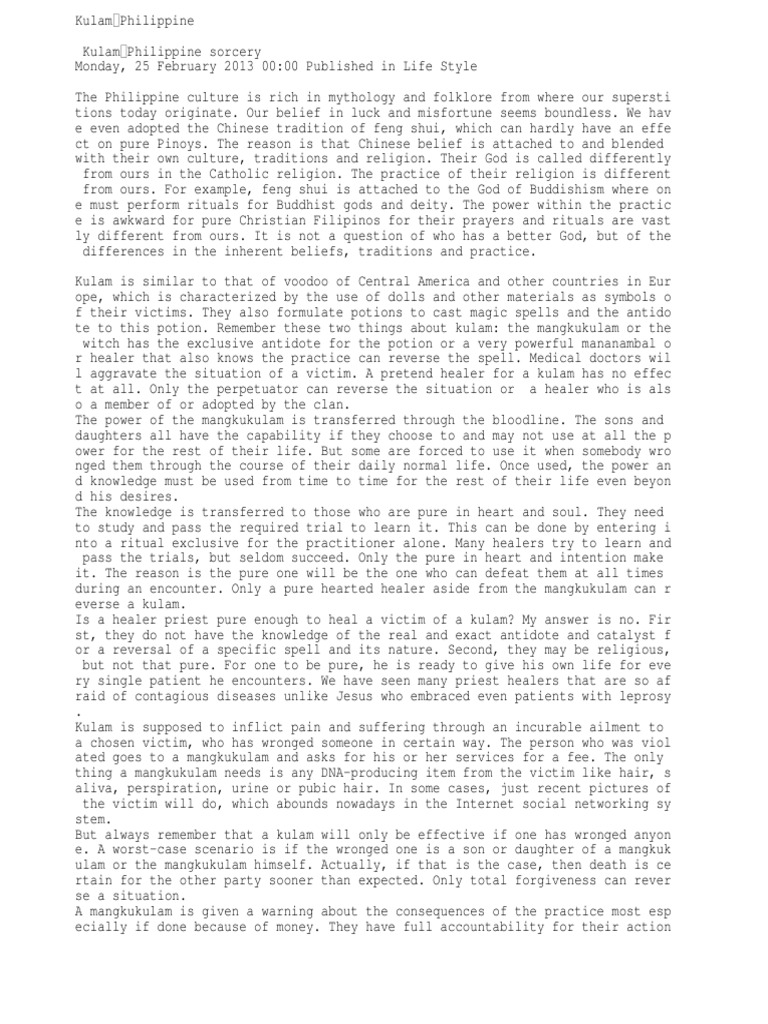 Kulam-Philippine - Anthony Vivero | PDF | Faith Healing | Cultural ...