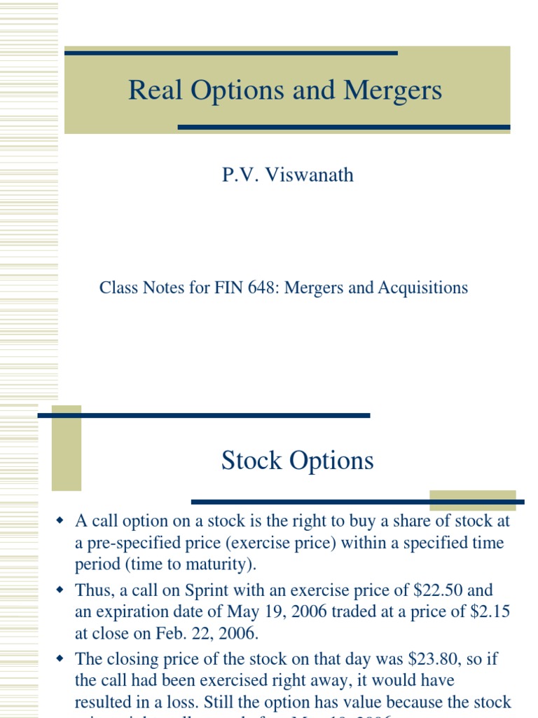 Real Options and Mergers: P.V. Viswanath | PDF | Option (Finance ...