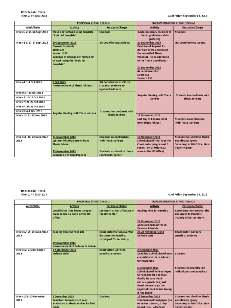 Thesis Calendar - IBS T2 AY2013-2014 | PDF | Thesis | Academia