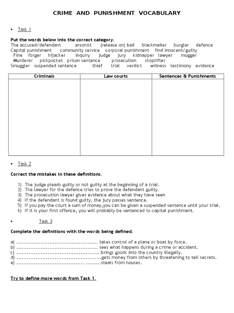 Crime and Punishment Vocabulary Guide | PDF | Theft | Deviance (Sociology)
