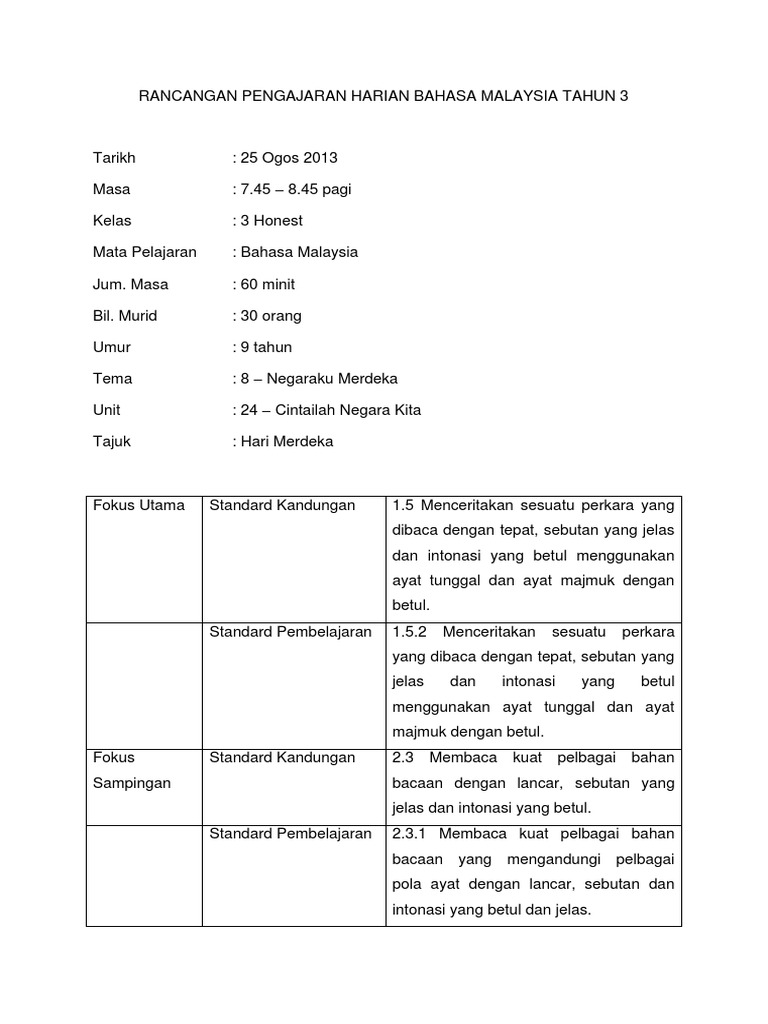 RPH BM Tahun 3 | PDF