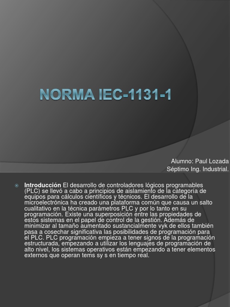 Norma IEC-1131-1 | Comisión Electrotécnica Internacional | Lenguaje de ...