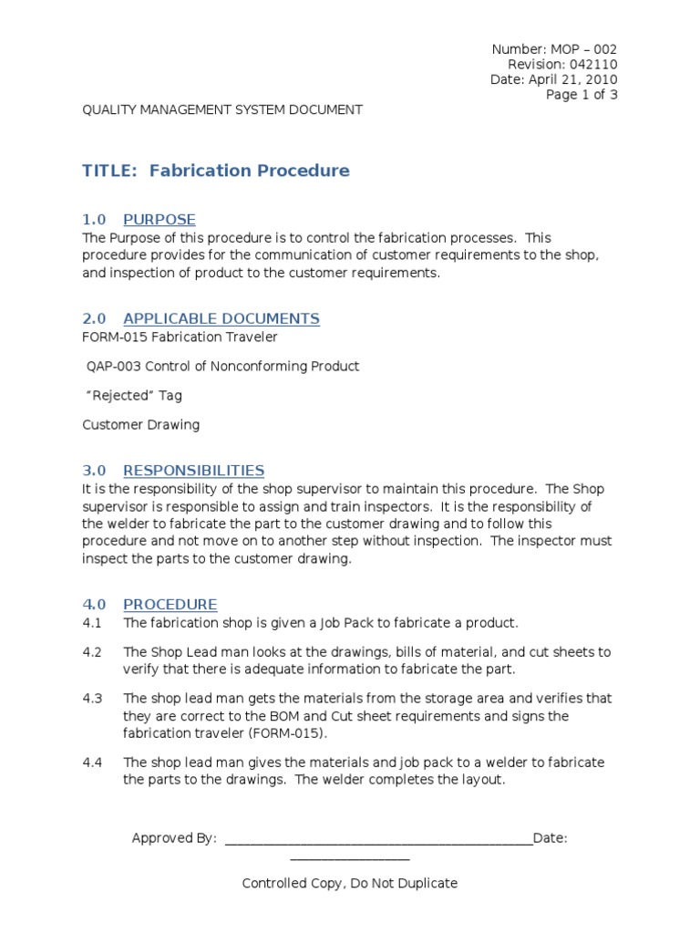 Fabrication Procedure | PDF | Metal Fabrication | Welding