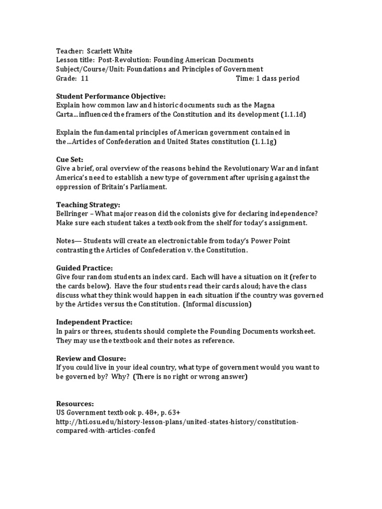 Day 1 Founding Documents Lesson Plan | PDF | United States Constitution ...