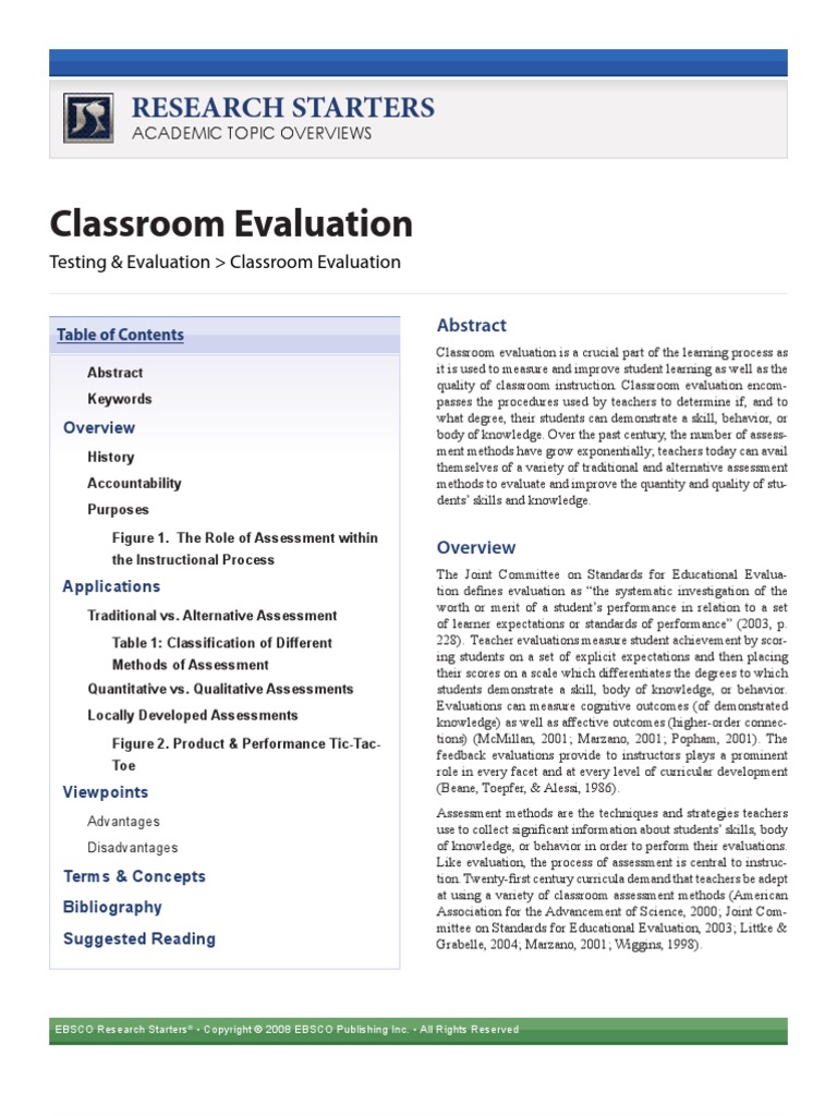 Classroom Evaluation - Critic Article | PDF | Educational Assessment ...